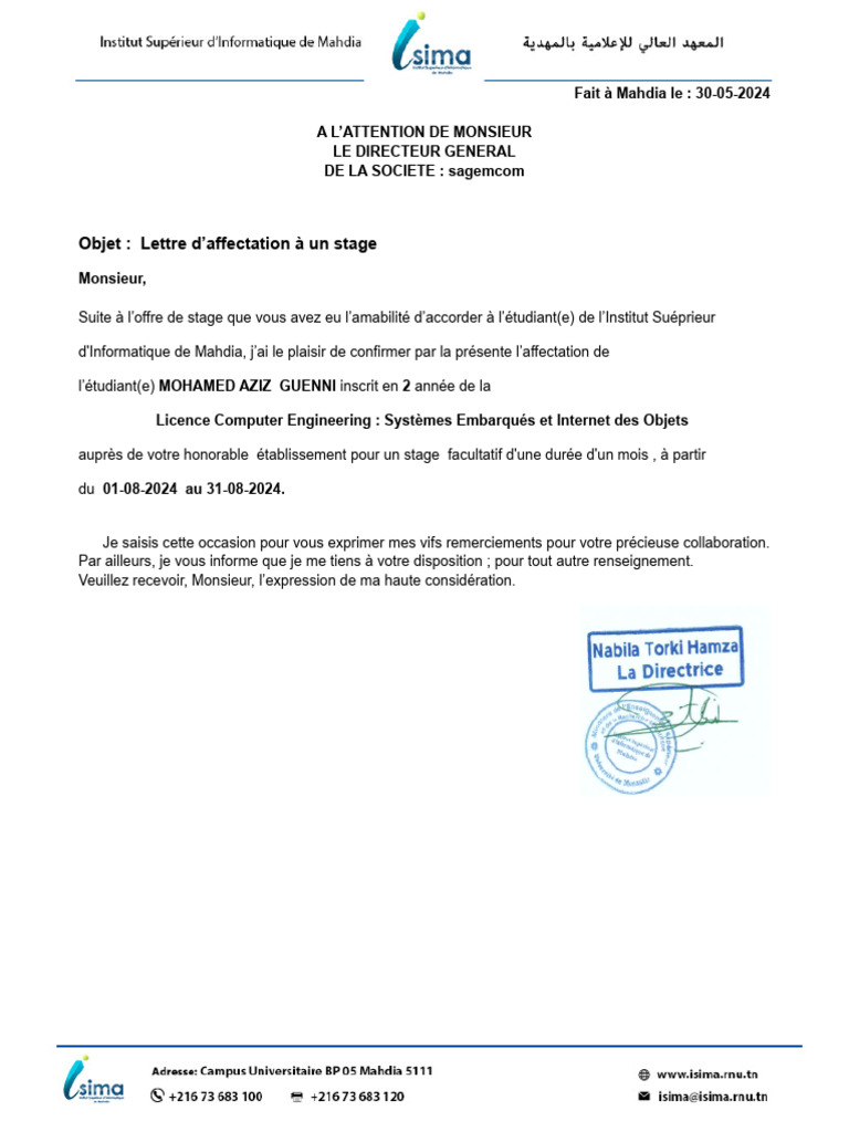 Lettre D'affectation | PDF