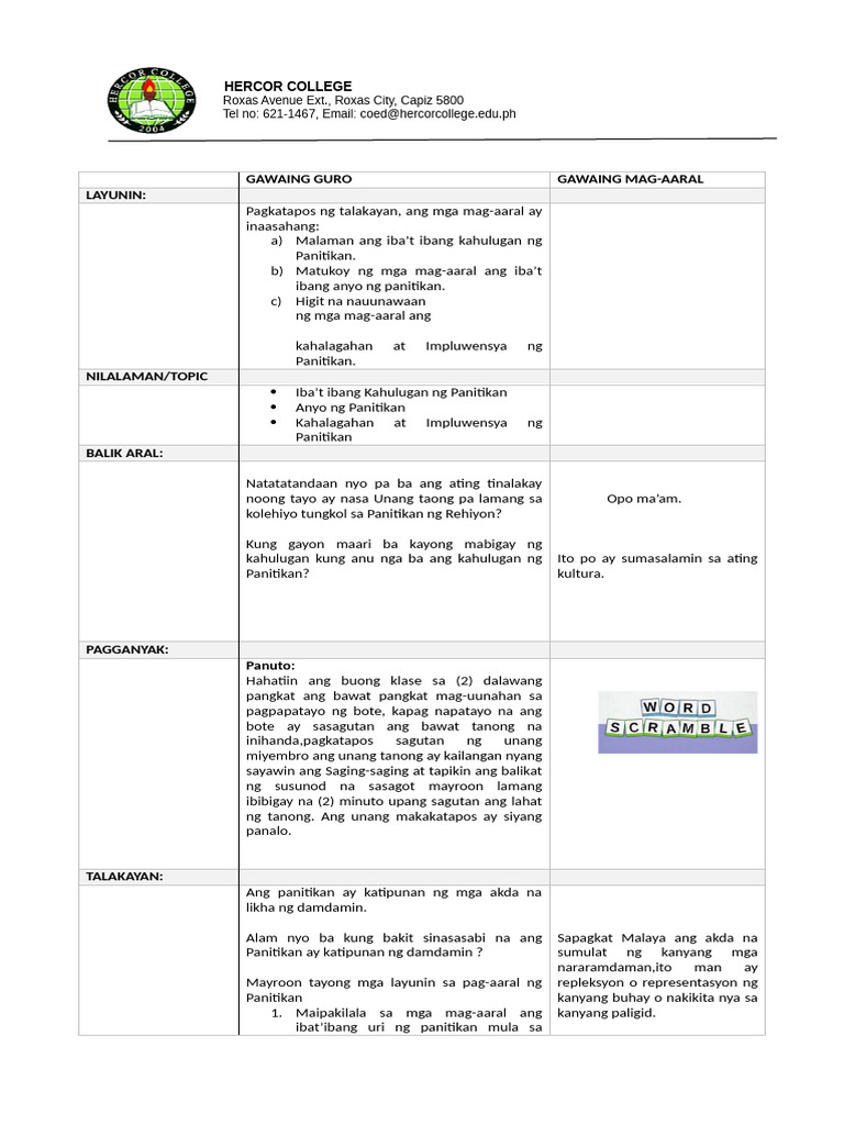 Panitikan Lesson Plan Overview | PDF