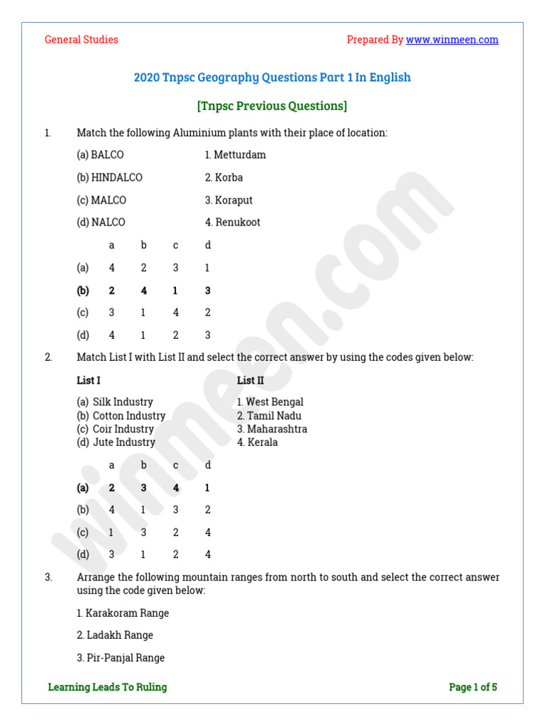 TNPSC Geography Previous Year Questions | PDF | Earth Sciences