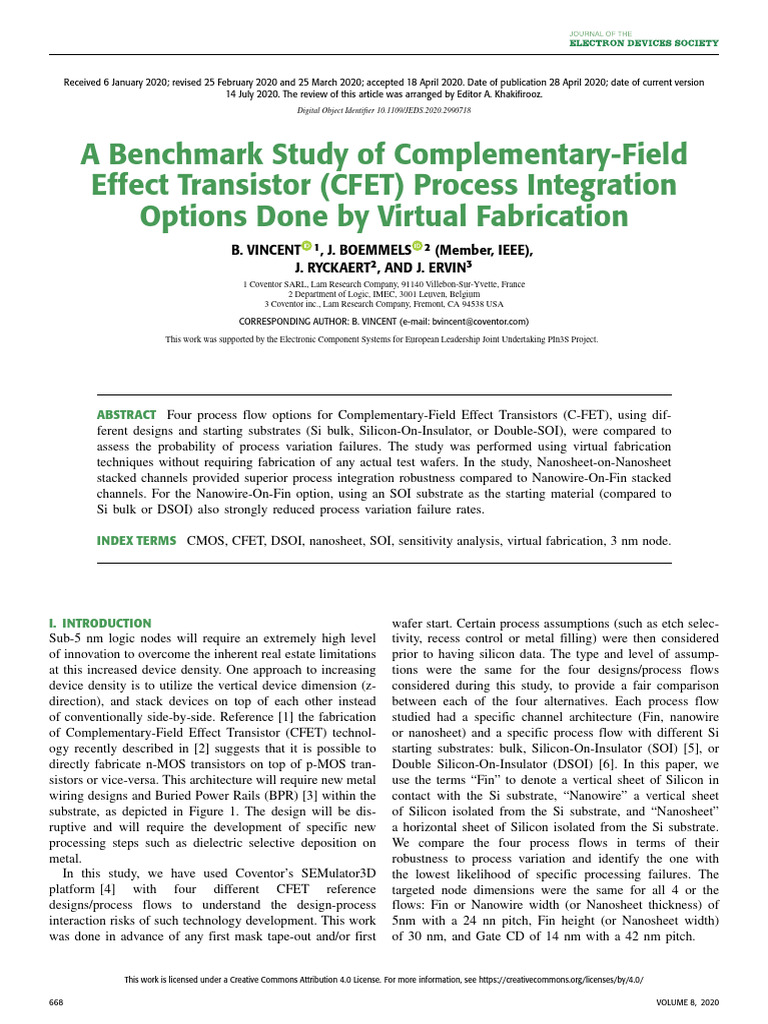 A Benchmark Study of Complementary-Field Effect Transistor CFET Process Integration Options Done ...