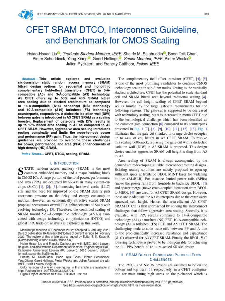 CFET SRAM DTCO Interconnect Guideline and Benchmark For CMOS Scaling | PDF