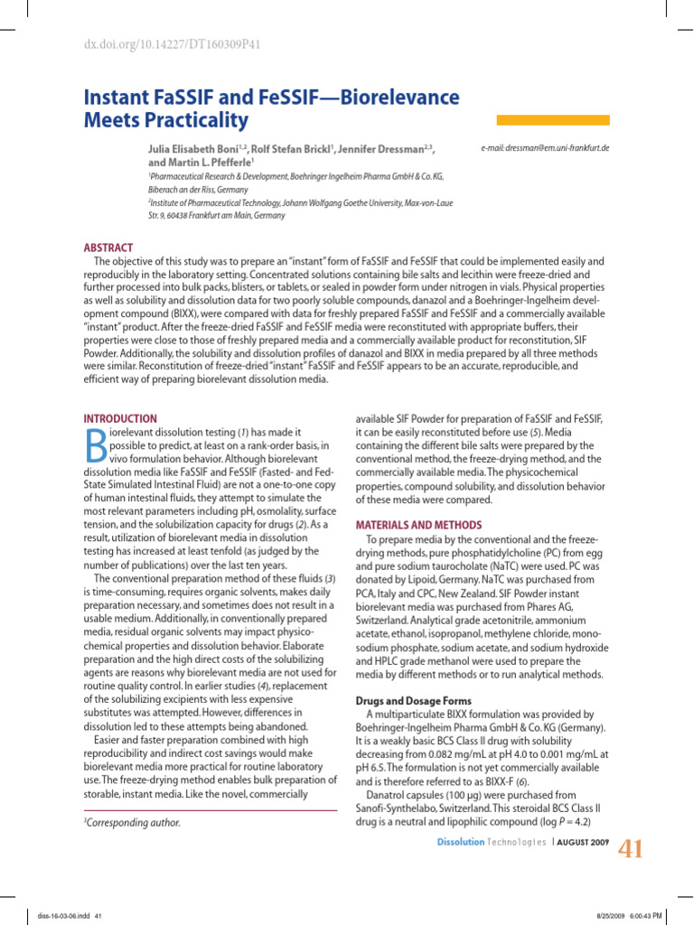 Instant Fassif and Fessif-Biorelevance Meets Practicality | PDF