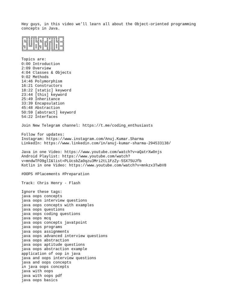 Java OOPs Concepts in Just 60 Minutes Object Oriented Programming Java ...