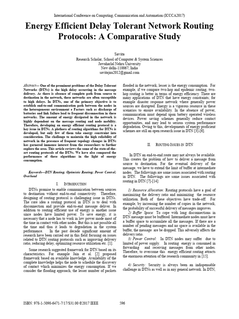 Energy Efficient Delay Tolerant Network Routing Protocols: A Comparative Study | PDF