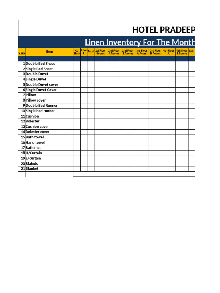 Room Inventory Formate | PDF