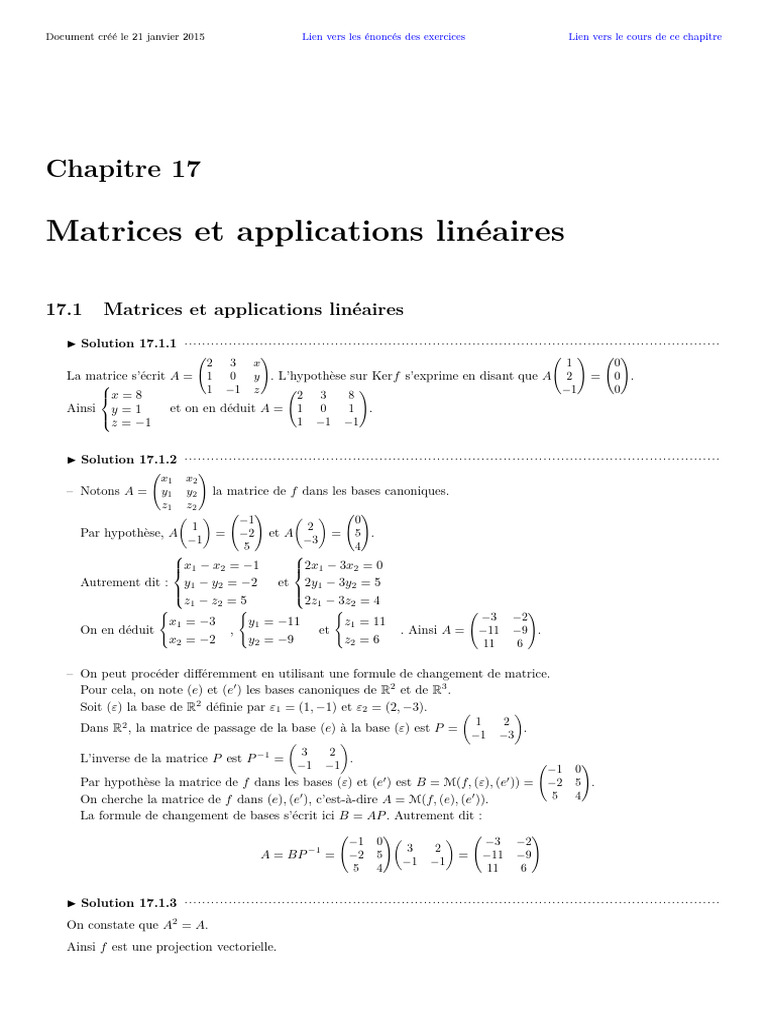 CR Matrice Et Applictions Lineaires | PDF