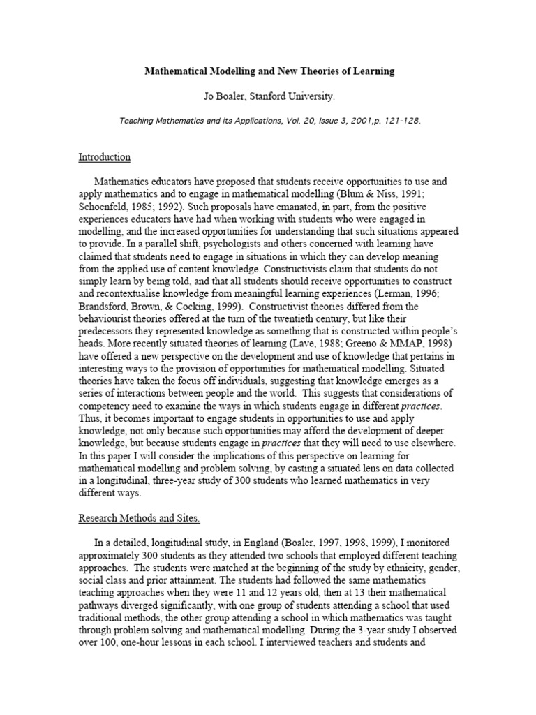 Mathematical Modelling and New Theories of Learning | PDF