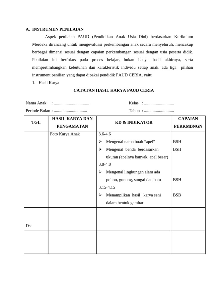 INSTRUMEN PENILAIAN K13 WORD | PDF