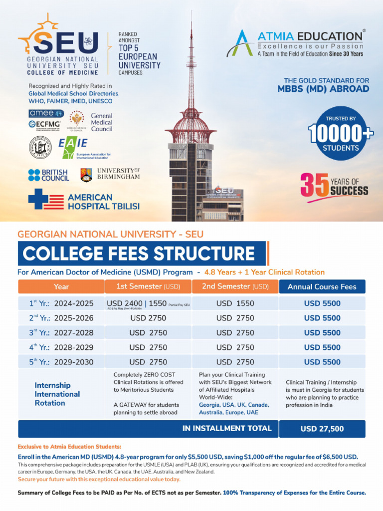 2024 Fees Structure Seu Atmia Usmd Exclusive Digital | PDF