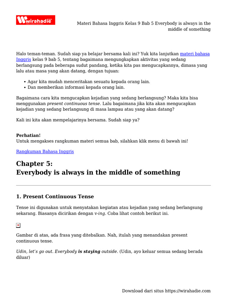 Materi Bahasa Inggris Kelas 9 Bab 5 Everybody is always in the middle of something | PDF