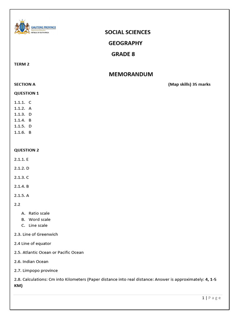 2024 Geography Grade 8 PLC Memo Term 2 | PDF