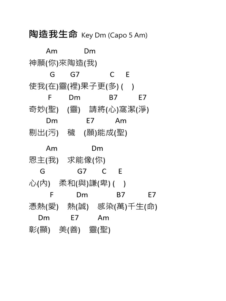 陶造我生命 Key Dm - capo | PDF