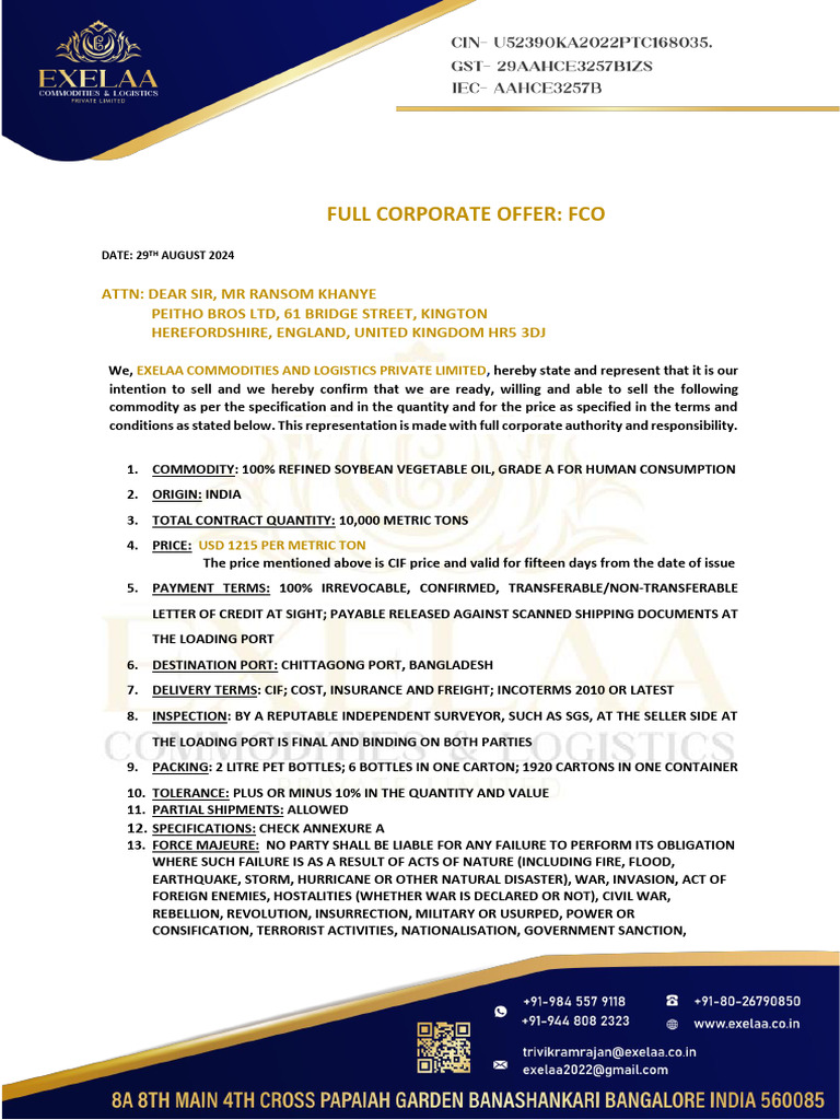 Exelaa-Rk Soybean Oil Fco | PDF