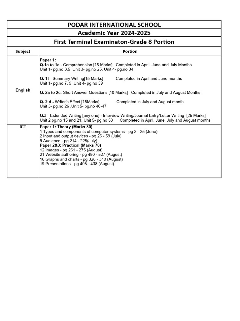 First Terminal Examinaton-Grade 8 Portion | PDF