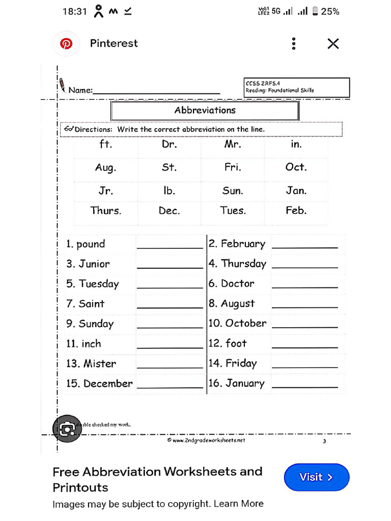 Abbreviations Worksheet | PDF