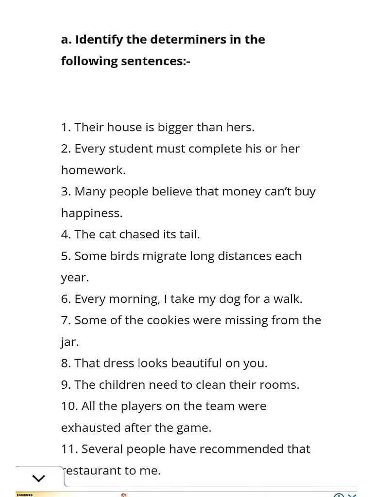 Determiners Worksheet | PDF