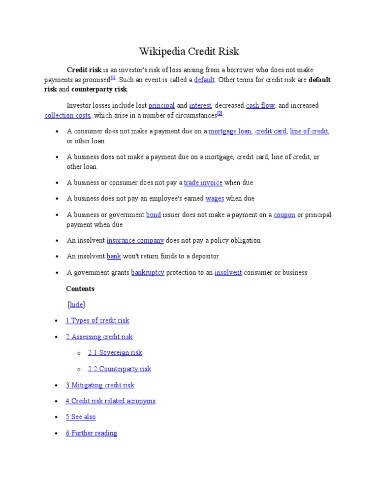 Wikipedia Credit Risk | PDF | Credit Risk | Debt