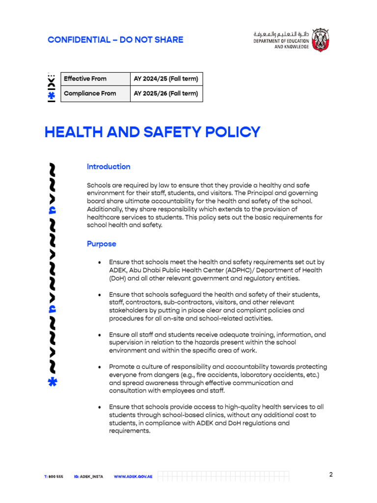 ADEK S Health and Safety Policy | PDF