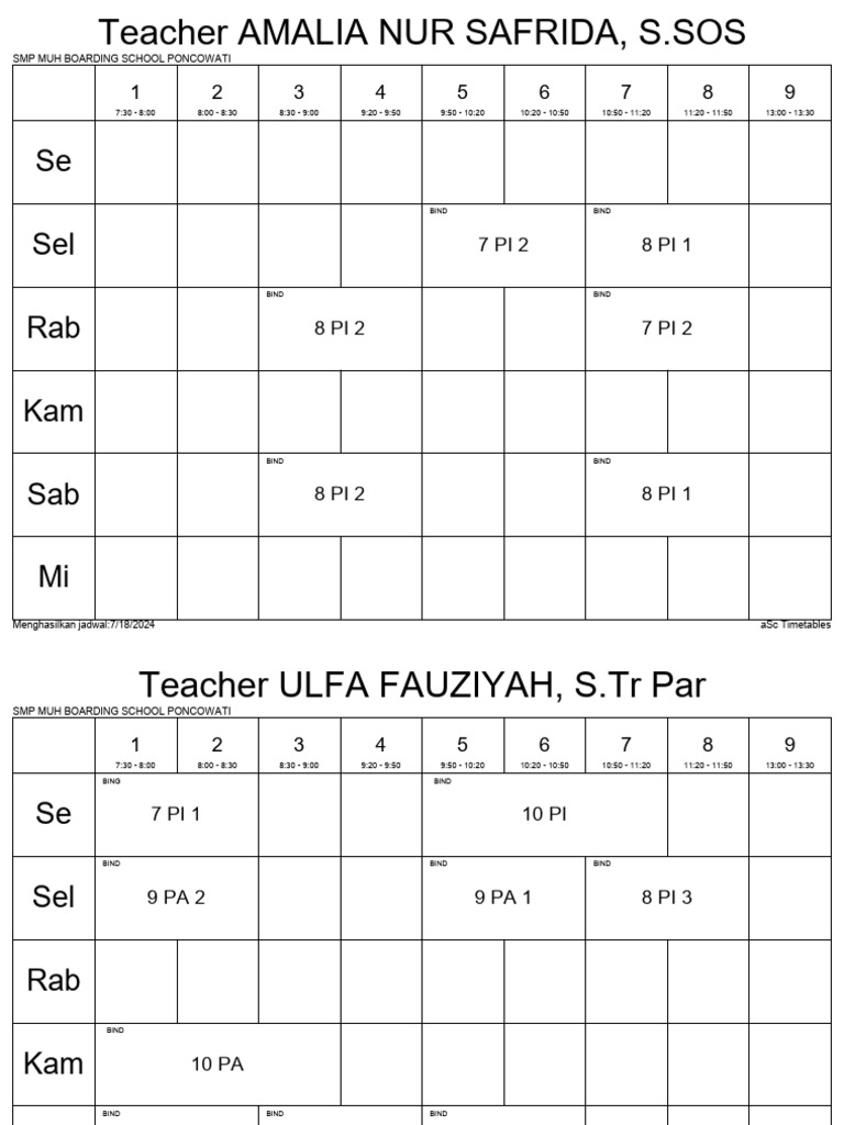 Jadwal Guru 2024-2025 Fix | PDF