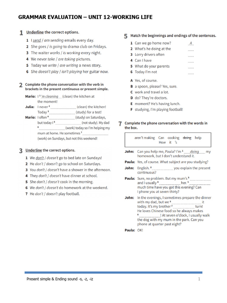 Grammar Evaluation - Unit 12 - Working Life | PDF