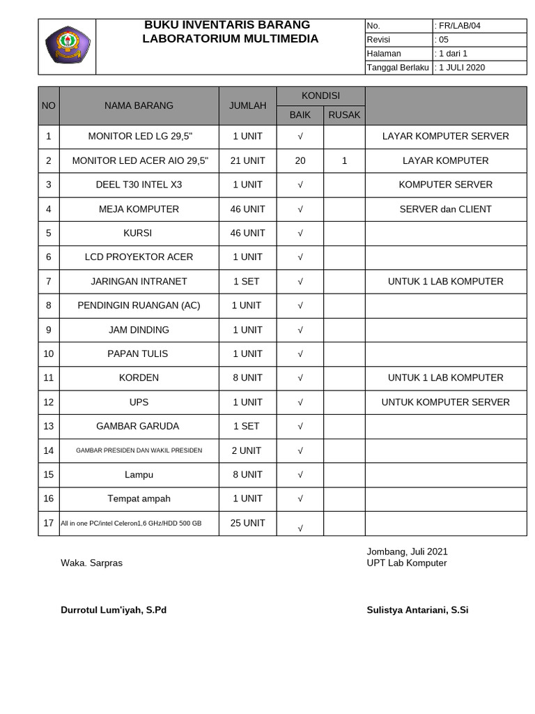 4. Daftar Inventaris barang LAB Multimedia | PDF