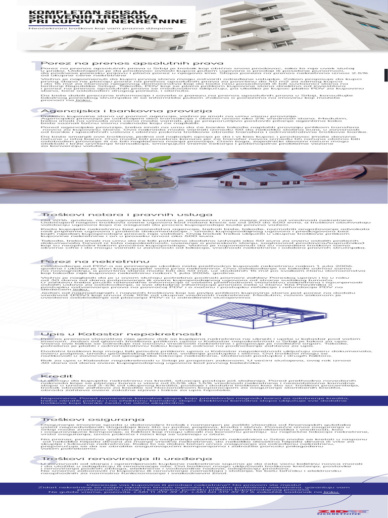 Kompletan Spisak Skrivenih Troskova Pri Kupovini Nekretnine | PDF