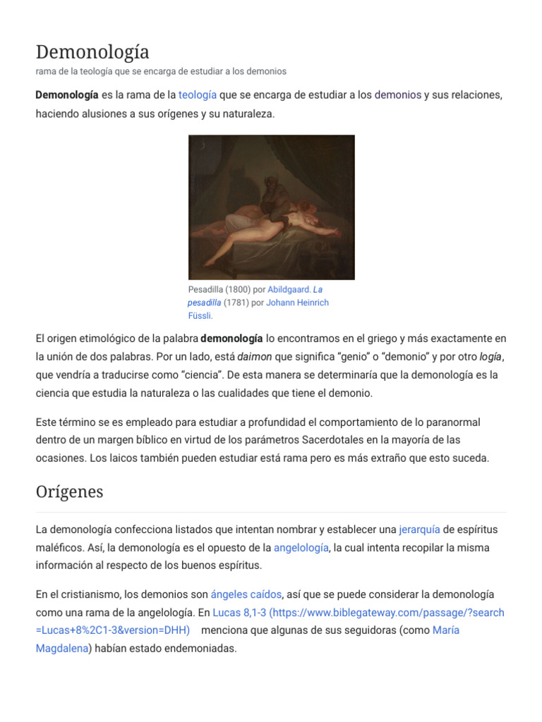 Demonología - Wikipedia, La Enciclopedia Libre | PDF