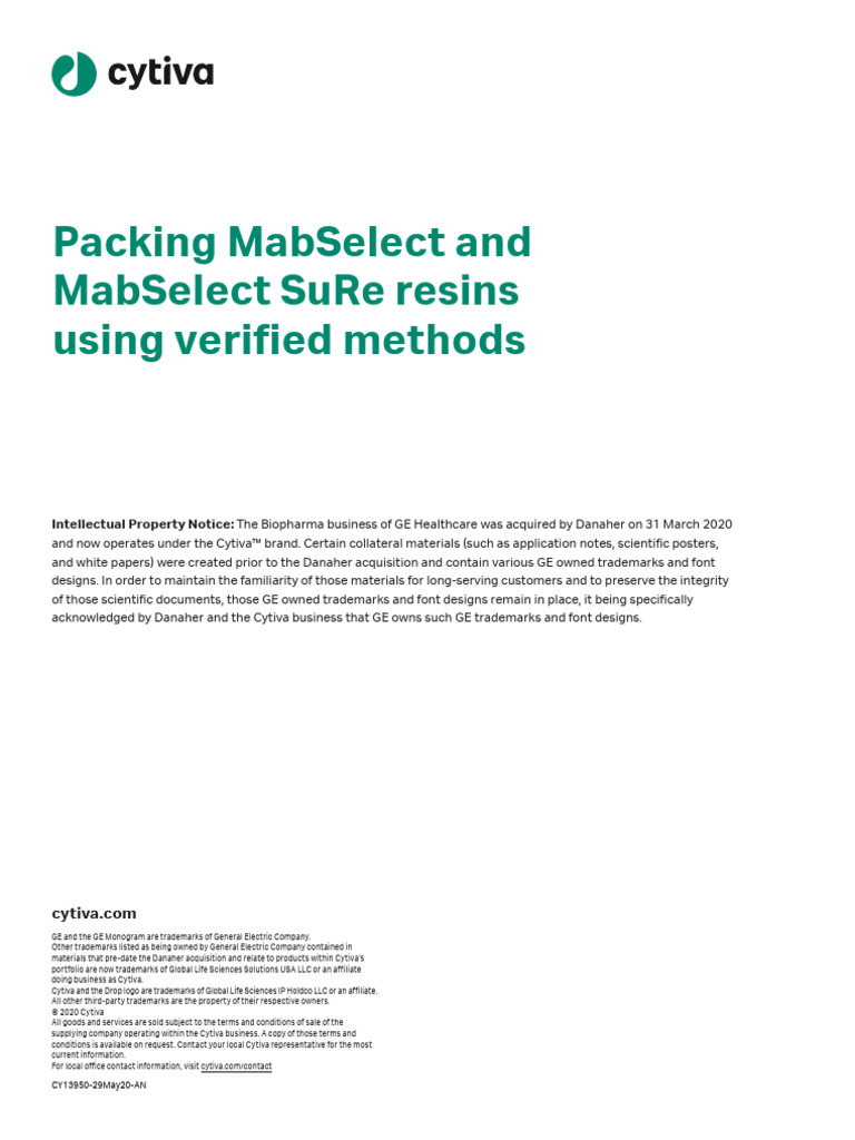 Packing Mabselect and Mabselect Sure Resins Using Verified Methods | PDF