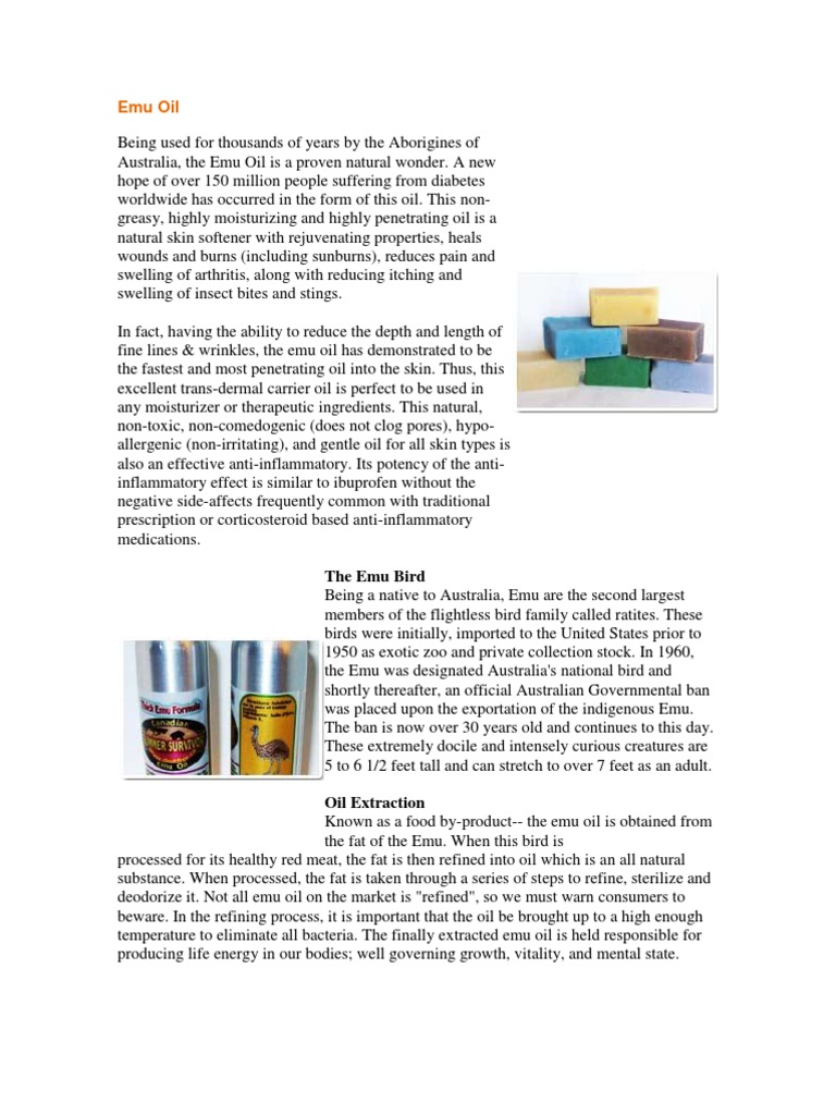 Emu Oil: Benefits and Extraction Methods | PDF | Medical Specialties ...