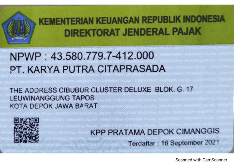 NPWP PT. Karya Putra Citaprasada | PDF