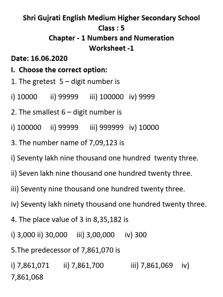 Class 5 Maths Worksheets and Holiday Assignment | PDF