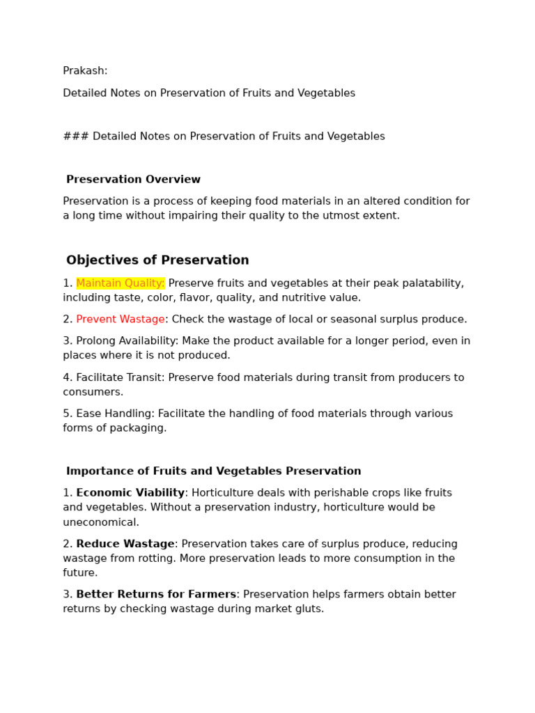 Lecture 1 Food Processing | PDF | Food Preservation | Vegetables