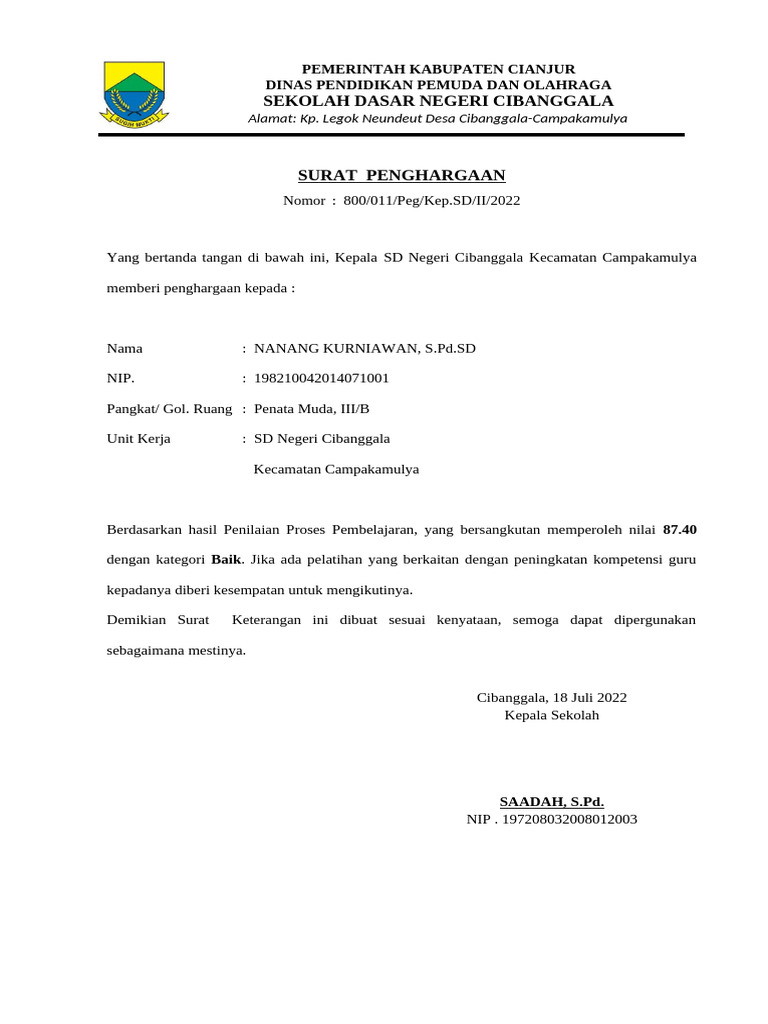 Surat Penghargaan | PDF