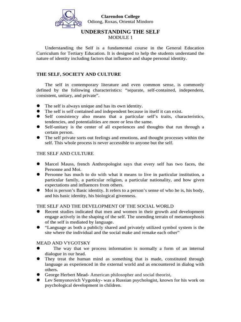 UTS MODULE 1 Self Society and Construct | PDF