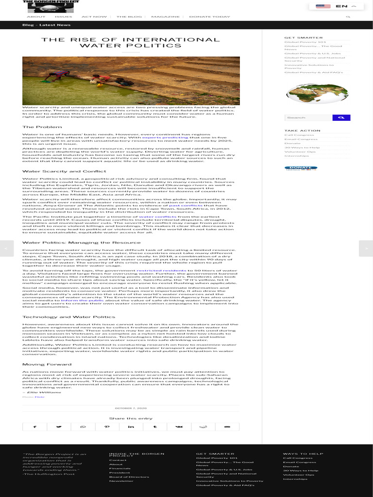 The Rise of International Water Politics - The Borgen Project | PDF