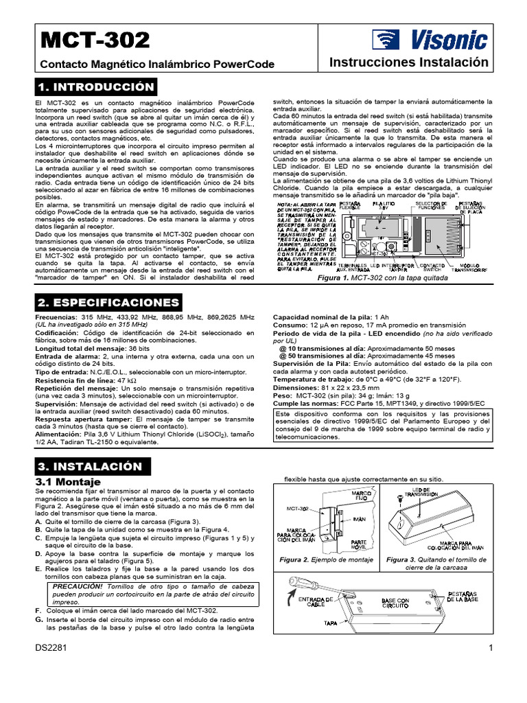 VISONIC MCT_302_Spanish_Installer_Guide_DS2281 | PDF