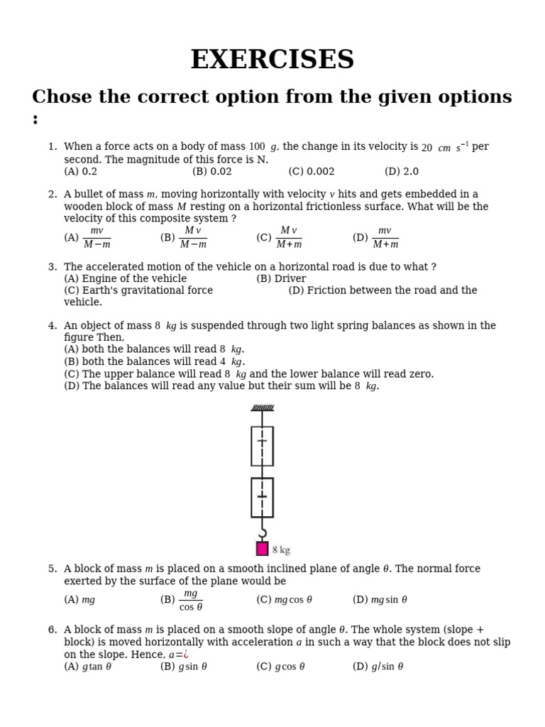 Laws of Motion-Exercise | PDF