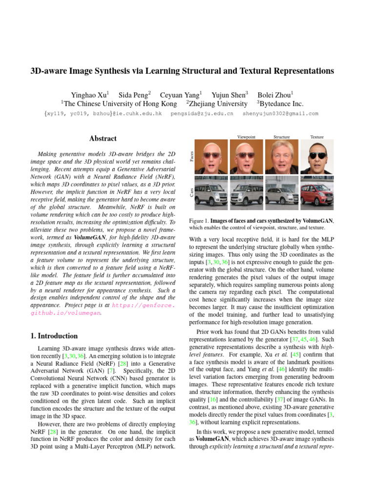 3D Aware Synthesis Via Learning Textural and Structural Representations | PDF | Rendering ...