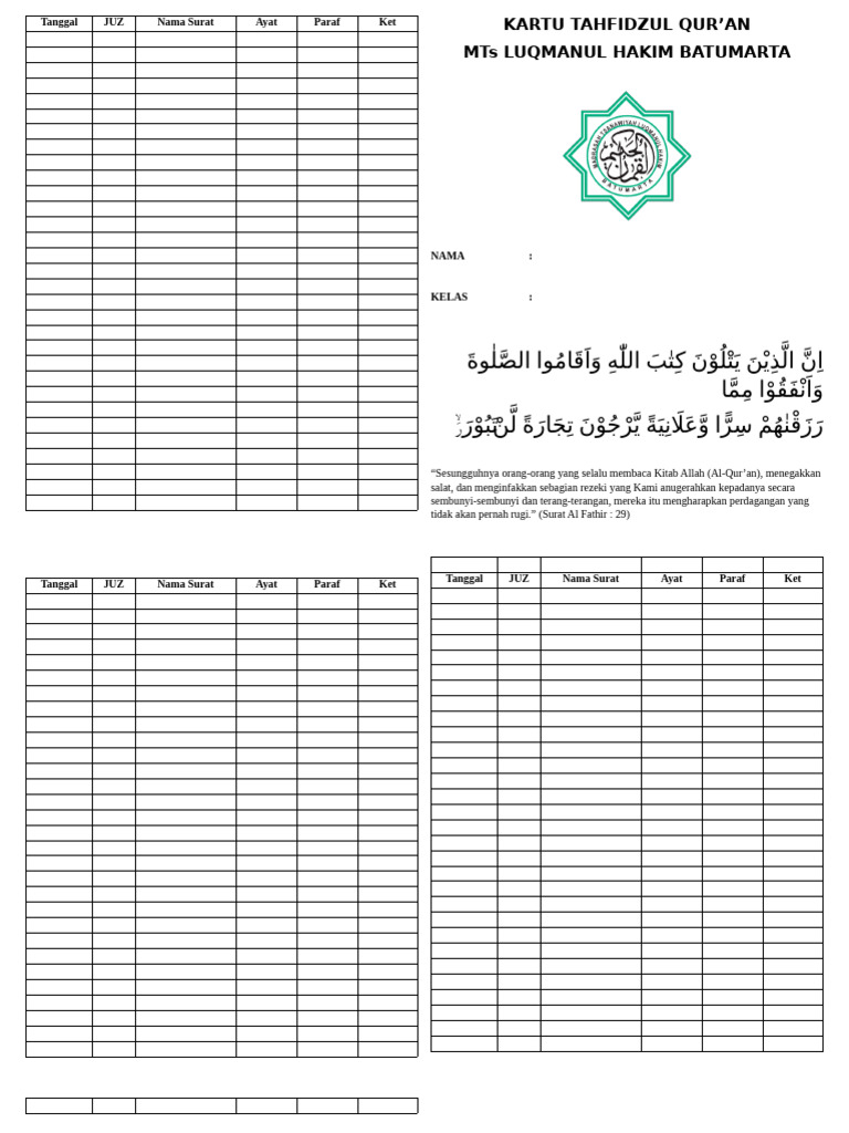 Kartu Tahfidz | PDF