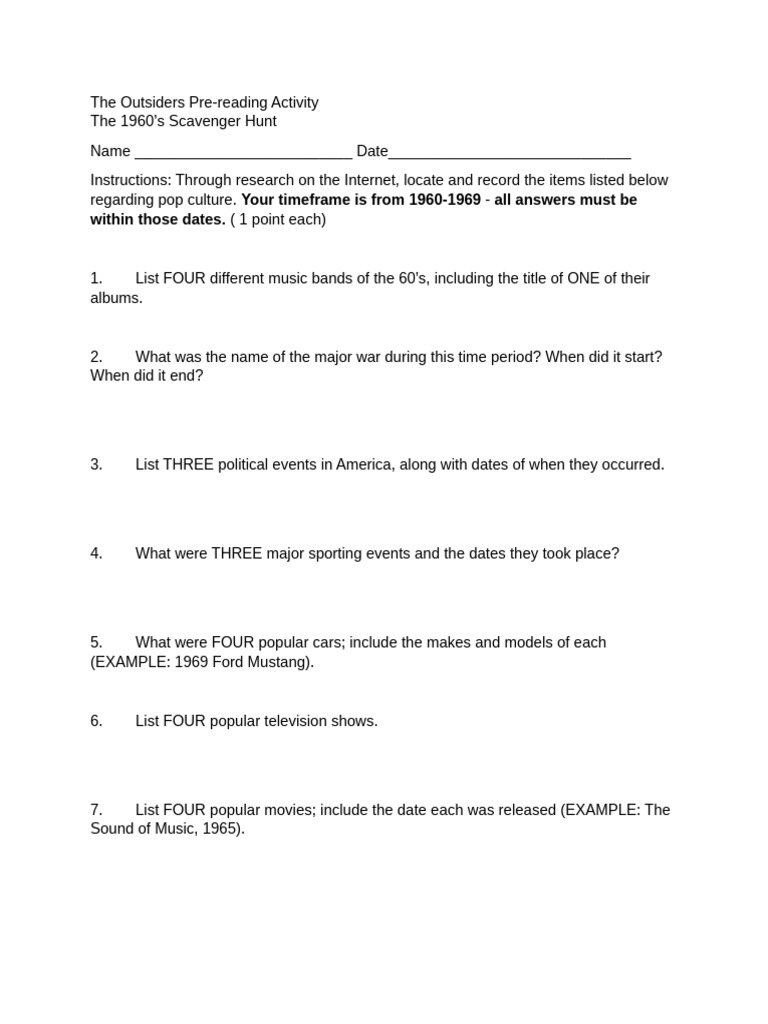 The Outsiders Pre Reading | PDF