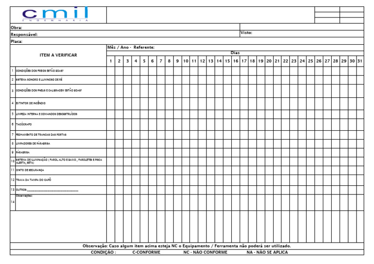 Check list - OBRA CMIL - Copia | PDF