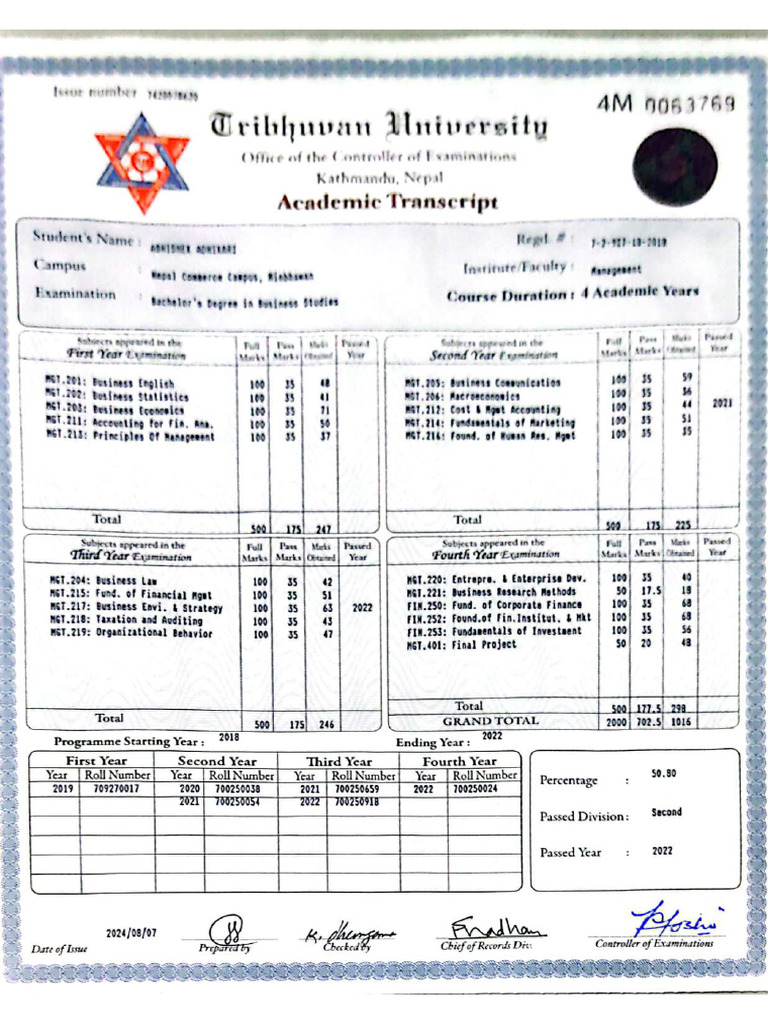 Bachelor Transcript | PDF
