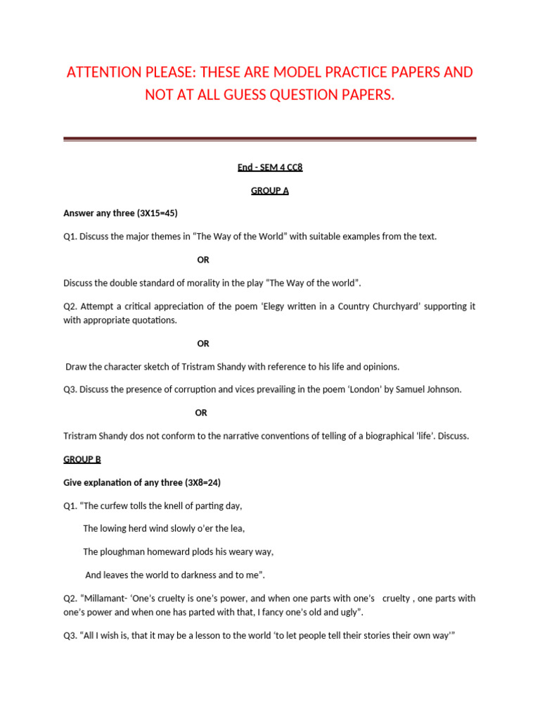 Ug Sem 4 Model Question Paper | PDF | Wuthering Heights | Heathcliff ...