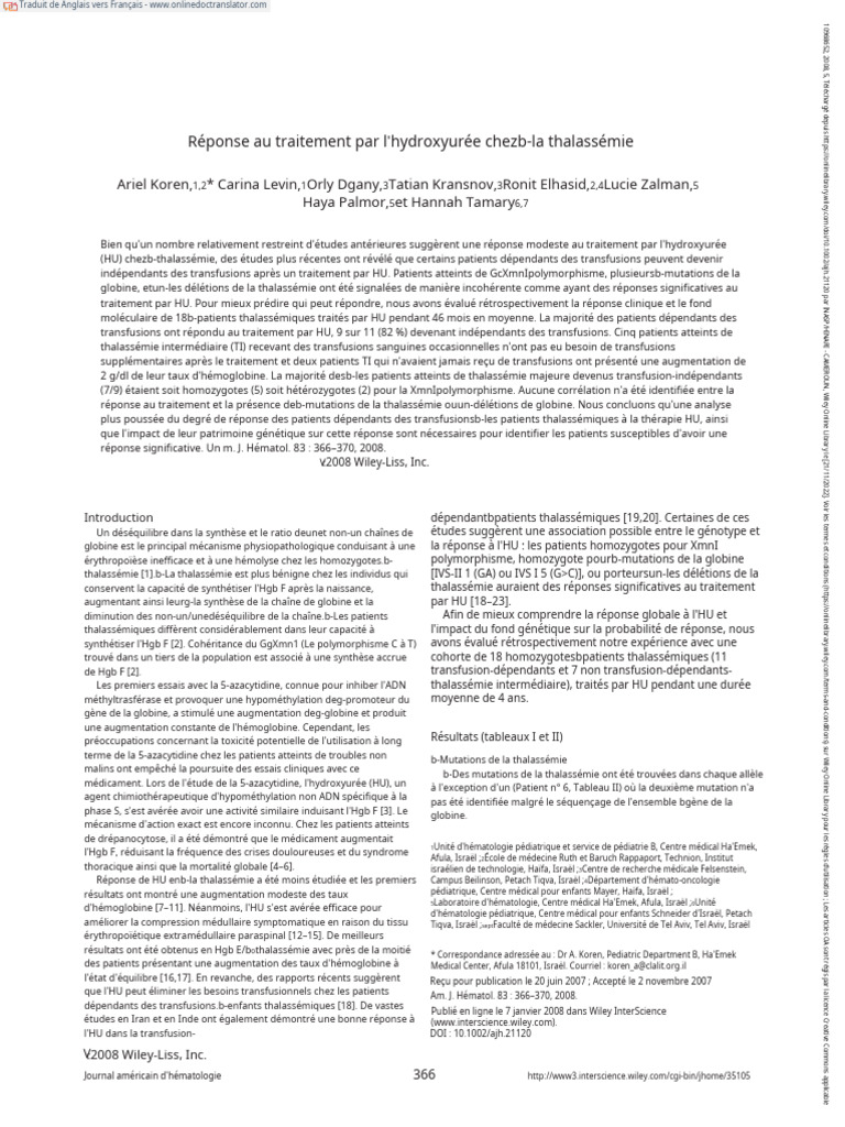 American J Hematol - 2008 - Koren - Response To Hydroxyurea Therapy in ...