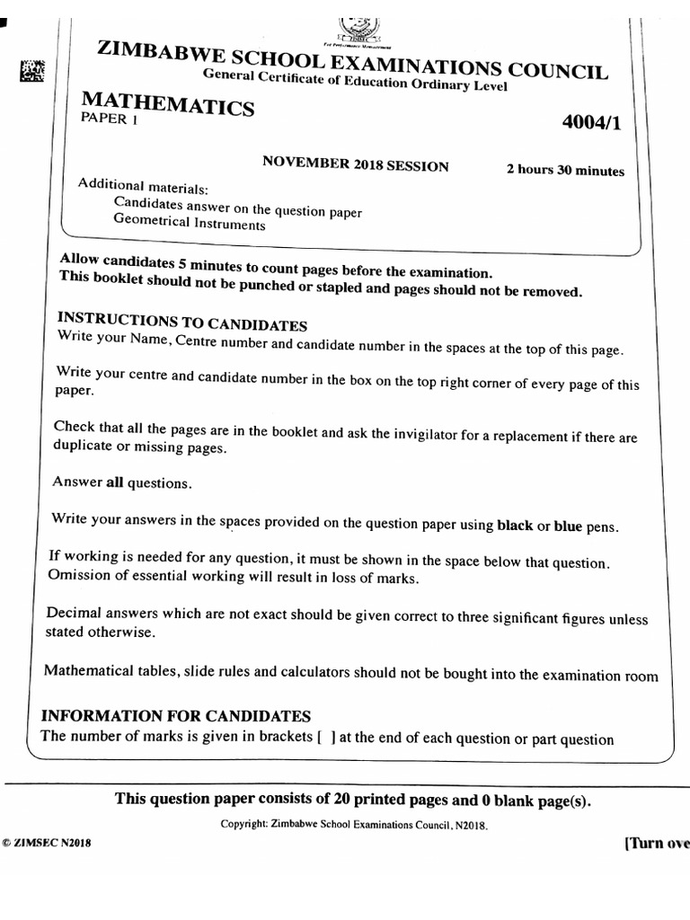 O Level Maths Nov 2018 P 1 | PDF
