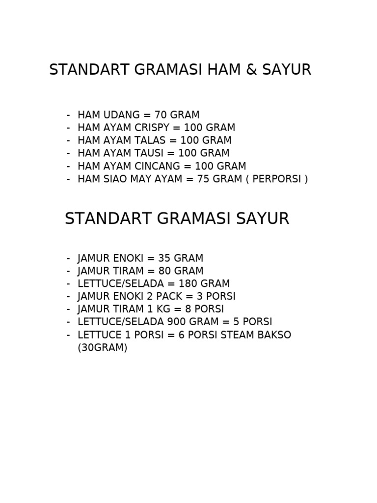 Sop Gramasi Ham & Sayur | PDF