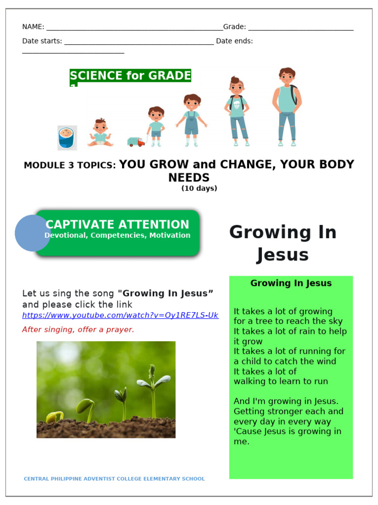 Science for Grade 1. m3 | PDF