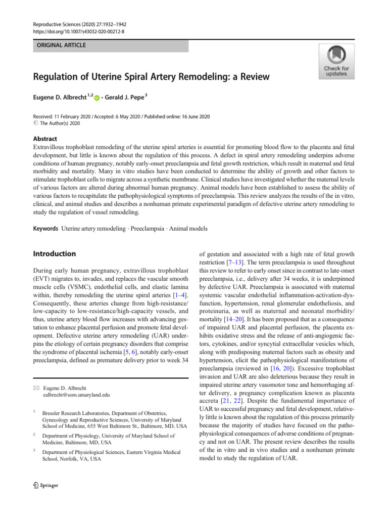 Regulation of Uterine Spiral Artery Remodeling A Review | PDF