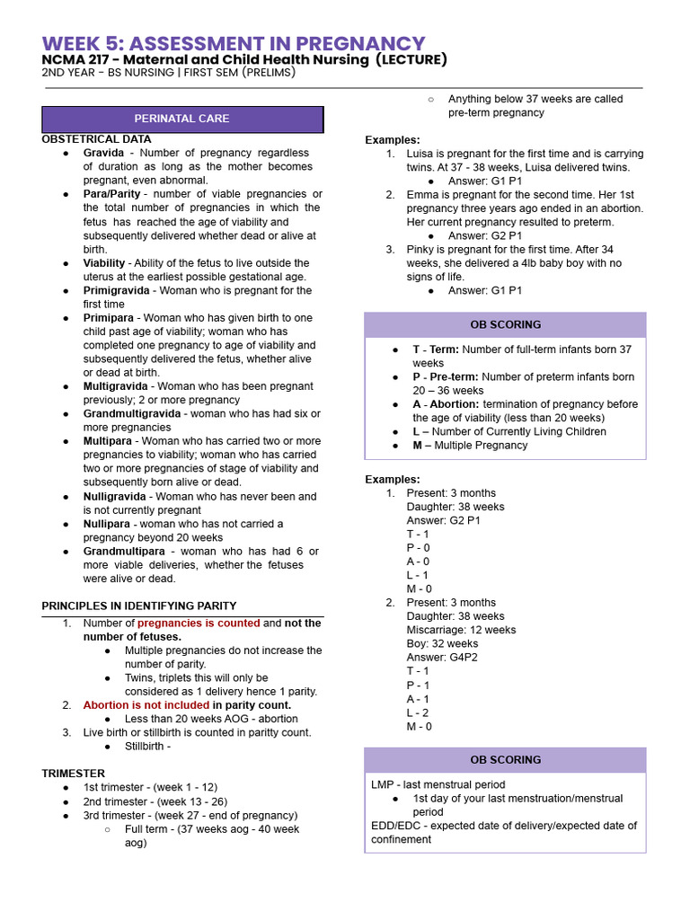 Week 5 - Assessment in Pregnancy | PDF