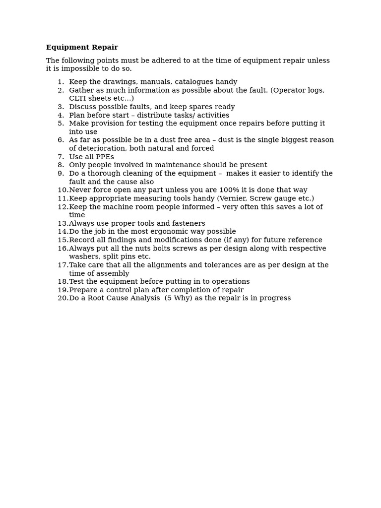 Equipment Repair Guidelines | PDF | Computers